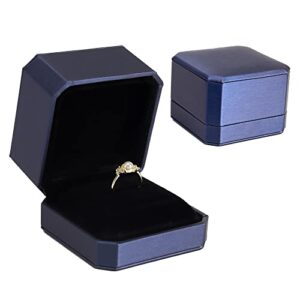 Ring Box for Wedding Ceremony Leather Jewelry Box Engagement Wedding Card Box, Jewelry Organizer Box Engagement Ring Holder Jewelry Gift Box Jewelry Storage Case(Steel-Blue)