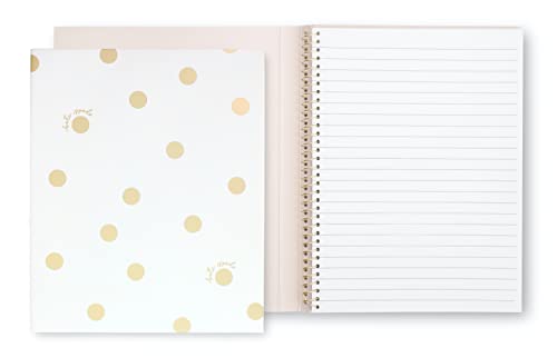 Kate Spade New York Small Concealed Spiral Notebook, 8.25" x 6.75" Journal Notebook with 112 Lined Pages, Gold Dot with Script