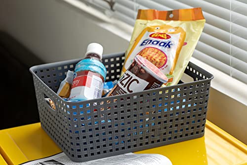 Eslite Plastic Storage Baskets for Organizing,11.42"X9"X4.7",Pack of 4 (Grey)