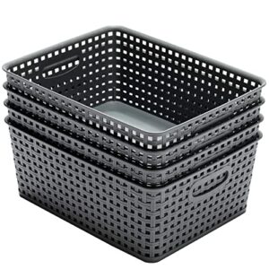 Eslite Plastic Storage Baskets for Organizing,11.42"X9"X4.7",Pack of 4 (Grey)