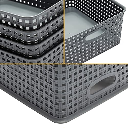 Eslite Plastic Storage Baskets for Organizing,11.42"X9"X4.7",Pack of 4 (Grey)