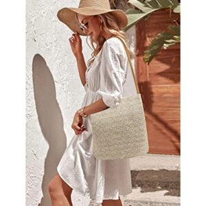 Women Straw Shoulder Bag Bucket Bag Beach Hobo Handbag Top Handle Satchel Purse for Summer, Light Beige