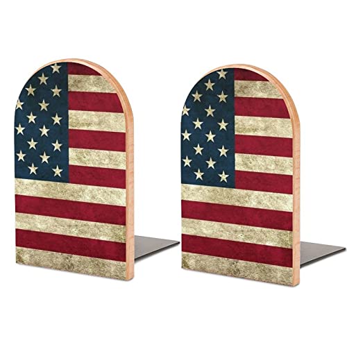 Hon-Lally American Flag USA Bald Eagle Pattern Wood Bookends Decorative Bookend Non-Skid Office Book Stand for Books Office Files Magazine