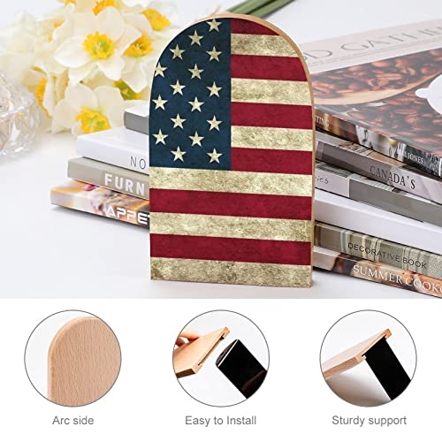 Hon-Lally American Flag USA Bald Eagle Pattern Wood Bookends Decorative Bookend Non-Skid Office Book Stand for Books Office Files Magazine