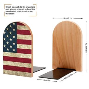 Hon-Lally American Flag USA Bald Eagle Pattern Wood Bookends Decorative Bookend Non-Skid Office Book Stand for Books Office Files Magazine