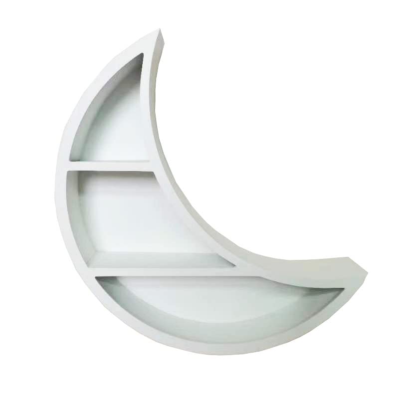 Kirpi Crescent Moon Shelf for Crystals, White Floating Moon Shelf Hanging, Wall Art Floating Shelves for Bathroom, Boho Decorative Hanging Moon Shelves,17''x 15''x 3'' (White Style 2)