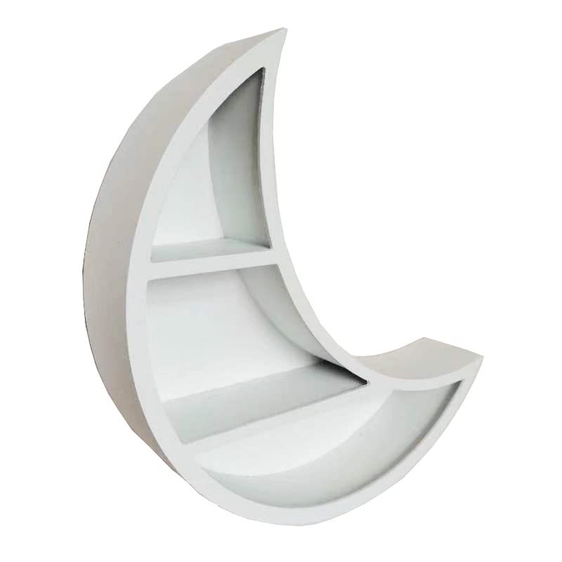 Kirpi Crescent Moon Shelf for Crystals, White Floating Moon Shelf Hanging, Wall Art Floating Shelves for Bathroom, Boho Decorative Hanging Moon Shelves,17''x 15''x 3'' (White Style 2)