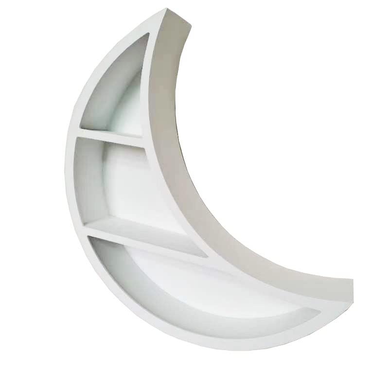 Kirpi Crescent Moon Shelf for Crystals, White Floating Moon Shelf Hanging, Wall Art Floating Shelves for Bathroom, Boho Decorative Hanging Moon Shelves,17''x 15''x 3'' (White Style 2)