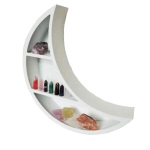 Kirpi Crescent Moon Shelf for Crystals, White Floating Moon Shelf Hanging, Wall Art Floating Shelves for Bathroom, Boho Decorative Hanging Moon Shelves,17''x 15''x 3'' (White Style 2)