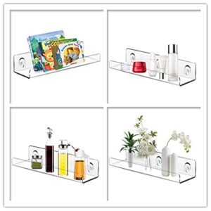 JiePai Acrylic Floating Wall Shelf Bookshelf 15 Inch,Wall Mounted Nursery Kids Bookshelf, Invisible Spice Rack, Clear Thick Bathroom Storage Shelves Display Organizer,2 PCS