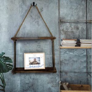 Doledecor Rope Floating Shelves，Hanging Wall Shelves, Woven Hanger, 2 Tier Rope Floating Shelf ,Rustic Wood Finish . for Living 2tiers