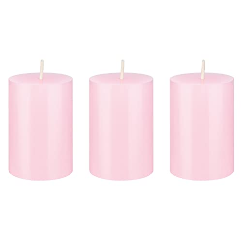 SRG 3 pcs Unscented Pink Round Pillar Candle, Hand Poured Premium Wax Candles 2 Inch x 3 Inch, Home Décor, Wedding Receptions, Baby Showers, Birthdays, Celebrations, Party Favors & More