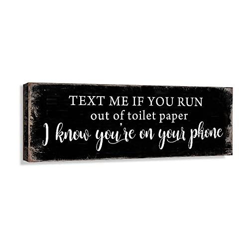 Hmlc Text Me If You Run Out of Toilet Paper Bathroom Sign, Farmhouse Bathroom Decor Canvas Wall Art Print for Toilet Room Bathroom Mall Framed Decor Ready to Hang