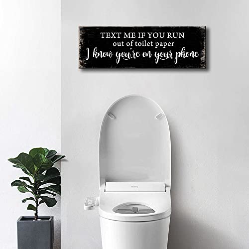 Hmlc Text Me If You Run Out of Toilet Paper Bathroom Sign, Farmhouse Bathroom Decor Canvas Wall Art Print for Toilet Room Bathroom Mall Framed Decor Ready to Hang