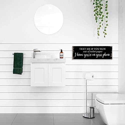 Hmlc Text Me If You Run Out of Toilet Paper Bathroom Sign, Farmhouse Bathroom Decor Canvas Wall Art Print for Toilet Room Bathroom Mall Framed Decor Ready to Hang