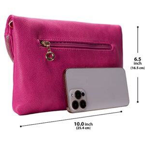 Solene Womens Envelop Clutch Purse Multi Compartments, 6 Card Slot Inside, Crossbody Bag With Tassels (WU075 - Fuchsia)