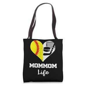 mommom life heart funny softball hockey mom mom tote bag