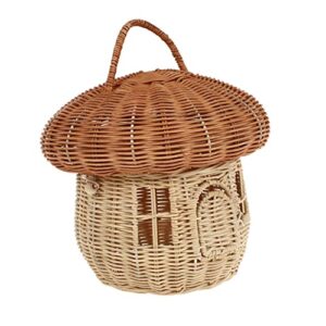 nolitoy kids toys sundries storage basket handwoven rattan storage basket, mushroom saver organizer with lid picnic basket home decor desktop photo props rattan planter pot girl toys