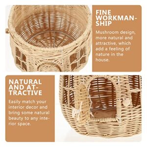 NOLITOY Kids Toys Sundries Storage Basket Handwoven Rattan Storage Basket, Mushroom Saver Organizer with Lid Picnic Basket Home Decor Desktop Photo Props Rattan Planter Pot Girl Toys