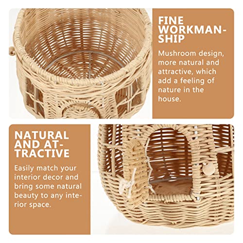 NOLITOY Kids Toys Sundries Storage Basket Handwoven Rattan Storage Basket, Mushroom Saver Organizer with Lid Picnic Basket Home Decor Desktop Photo Props Rattan Planter Pot Girl Toys