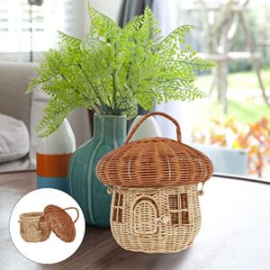 NOLITOY Kids Toys Sundries Storage Basket Handwoven Rattan Storage Basket, Mushroom Saver Organizer with Lid Picnic Basket Home Decor Desktop Photo Props Rattan Planter Pot Girl Toys