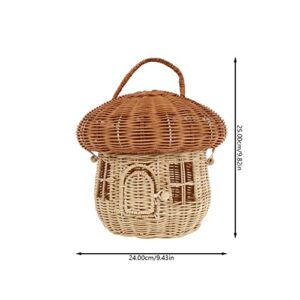 NOLITOY Kids Toys Sundries Storage Basket Handwoven Rattan Storage Basket, Mushroom Saver Organizer with Lid Picnic Basket Home Decor Desktop Photo Props Rattan Planter Pot Girl Toys