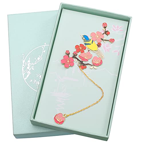 Toirxarn Metal Bookmark Flower-Themed, Gift for Reader Women/Men/Girls/Friends/Teachers. Anyone Birthday Present.(Golden Pendant Plum Blossom)