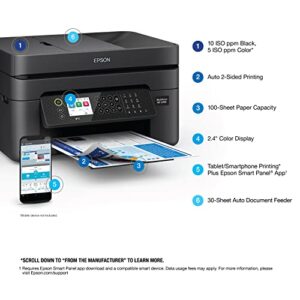 Epson Workforce WF-2950 Wireless All-in-One Printer with Scan, Copy, Fax, Auto Document Feeder, Automatic 2-Sided Printing and 2.4" Color Display