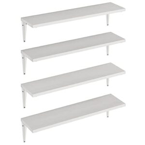 wallniture arras floating shelves for bathroom decor, 24″ white bookshelves for living room, bedroom, home office, organization and storage wall shelf set of 4