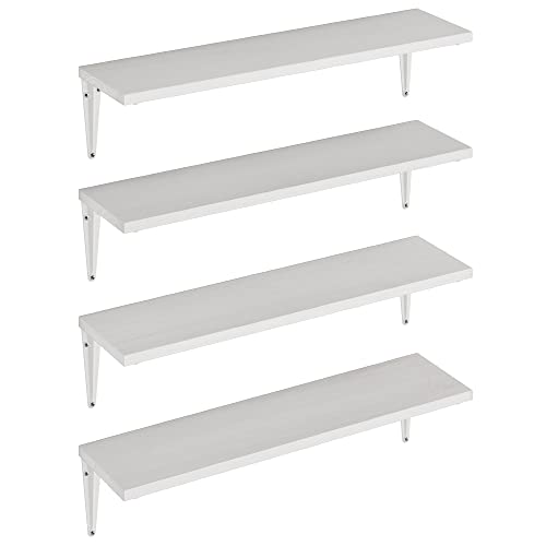 Wallniture Arras Floating Shelves for Bathroom Decor, 24" White Bookshelves for Living Room, Bedroom, Home Office, Organization and Storage Wall Shelf Set of 4