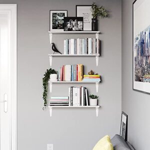 Wallniture Arras Floating Shelves for Bathroom Decor, 24" White Bookshelves for Living Room, Bedroom, Home Office, Organization and Storage Wall Shelf Set of 4