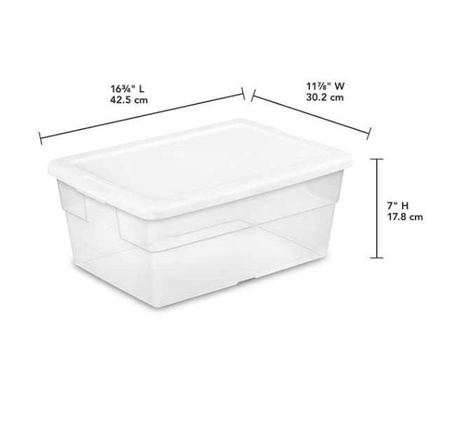 16448812 (QT) Storage Box Container, White Lids & Clear Base (S20)