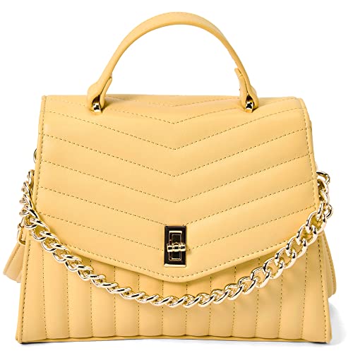 Like Dreams Classic Fashion Purses for Women Quilted Vegan Leather Satchel Top Handle Handbag (Yellow)