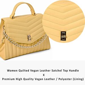 Like Dreams Classic Fashion Purses for Women Quilted Vegan Leather Satchel Top Handle Handbag (Yellow)