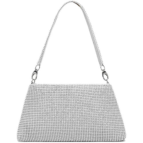 YIKOEE Bling Evening Bag for Women Glitter Rhinestone Purse (Silver)