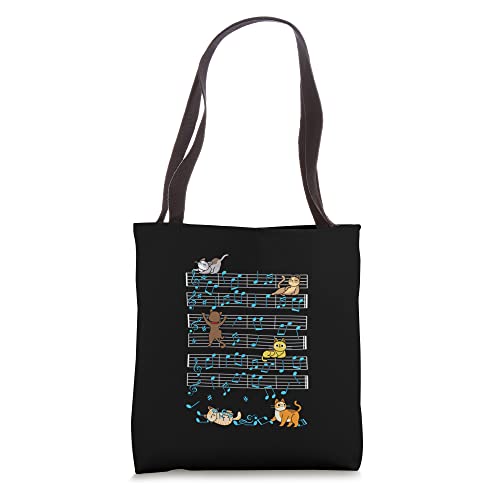 Funny Cat Playing Music Note Kitty Cute Musician Kitten Pet Tote Bag