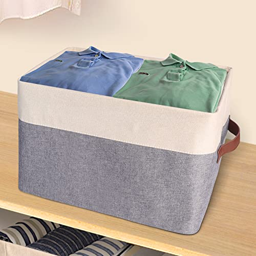 Storage Bins, Besmall Fabric StorageBasket for Organizing, 3 Pack Collapsible Storage Boxes, Foldable Storage Baskets with Handles Cubes for Home Bedroom Office (Grey and Beige)