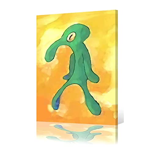 Classic Bold and Brash Painting Squidward Poster, Canvas Wall Art Print Home Bathroom Decor Framed Bedroom Office Living Room Small 8*12 Inch