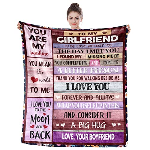 Gifts for Girlfriend Ultra Soft Blanket Anniversary for Her I Love You to The Moon and Back Birthday Romantic Gift for Couples Light Weight Throw 60'' x 50''