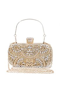 covelin women’s rhinestone decorated evening bag, tote shoulder crossbody handbag with chain golden