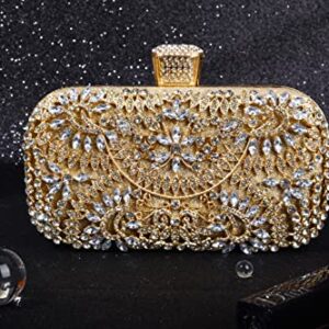 Covelin Women's Rhinestone Decorated Evening Bag, Tote Shoulder Crossbody Handbag with Chain Golden