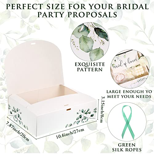 7 Pieces Wedding Themed Supplies Include Maid of Honor Proposal Box Maid of Honor Canvas Makeup Bags Green Satin Scrunchie White Gold Diamond Pen Bracelet White Raffia Grass with Card for Wedding