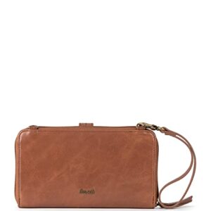 The Sak Iris Large Smartphone Crossbody Bag in Leather, Detachable Wristlet Strap, Tobacco Floral Embossed II