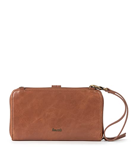 The Sak Iris Large Smartphone Crossbody Bag in Leather, Detachable Wristlet Strap, Tobacco Floral Embossed II