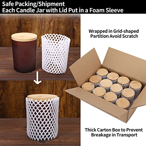 Aminigram 12 Pack, 10 oz Frosted Amber Candle Jars with Bamboo Lids and Sticky Labels, Empty Glass Candle Jars for Making Candles, Morden Kitchen Bathroom Small Things Container - Dishwash Safe