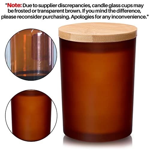 Aminigram 12 Pack, 10 oz Frosted Amber Candle Jars with Bamboo Lids and Sticky Labels, Empty Glass Candle Jars for Making Candles, Morden Kitchen Bathroom Small Things Container - Dishwash Safe