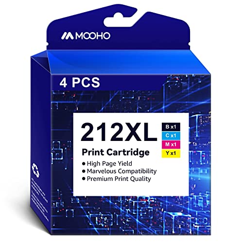 MOOHO Remanufactured Replacement for EPSON 212 Ink Cartridges 212XL 212 XL T212XL T212 Ink for Workforce WF-2850 WF-2830 Expression Home XP-4100 XP-4105 Printer Ink (Black,Cyan,Magenta,Yellow, 4 Pack)