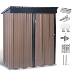 shark shack outdoor storage shed | 6×5.3×3 ft outdoor shed with 2 adjustable shelves | anti-rust steel garden shed | sheds & outdoor storage clearance for garden tools and lawnmower – black/grey