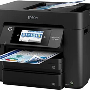 Epson Workforce Pro WF-4833 Wireless All-in-One Color Inkjet Printer, Black - Print Scan Copy Fax - 4.3" LCD, 25 ppm, 4800 x 2400 dpi, Auto 2-Sided Printing, 50-sheet ADF, 500-Sheet Capacity, Ethernet