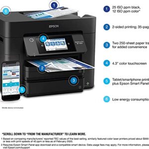 Epson Workforce Pro WF-4833 Wireless All-in-One Color Inkjet Printer, Black - Print Scan Copy Fax - 4.3" LCD, 25 ppm, 4800 x 2400 dpi, Auto 2-Sided Printing, 50-sheet ADF, 500-Sheet Capacity, Ethernet